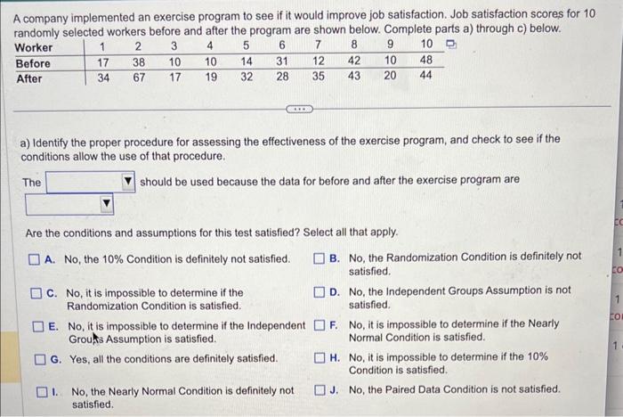 Solved A company implemented an exercise program to see if | Chegg.com