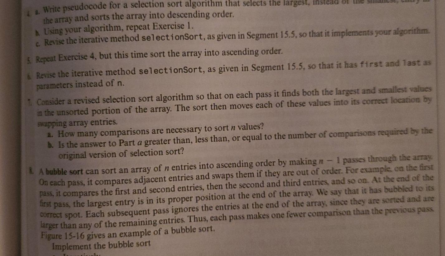 Solved Write Pseudocode For A Selection Sort Algorithm That 0935