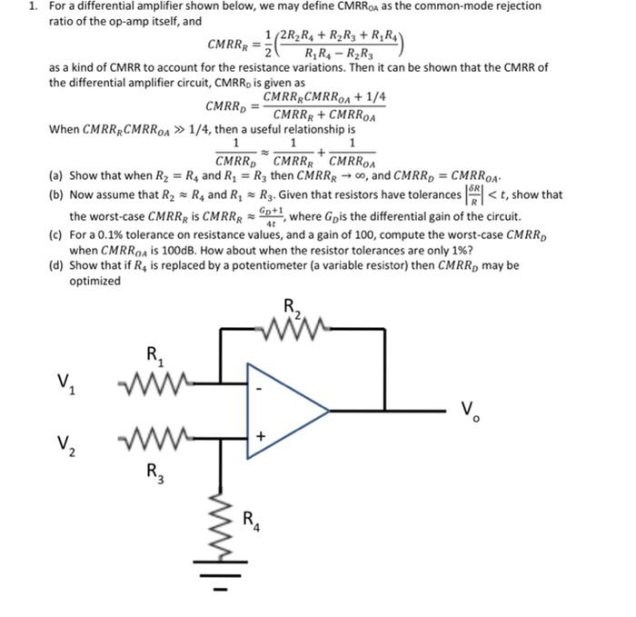 Solved For a differential amplifier shown below, we may | Chegg.com
