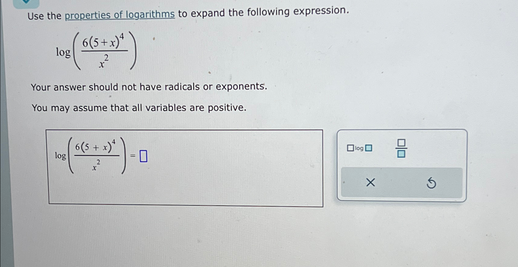 Solved Use the properties of logarithms to expand the | Chegg.com