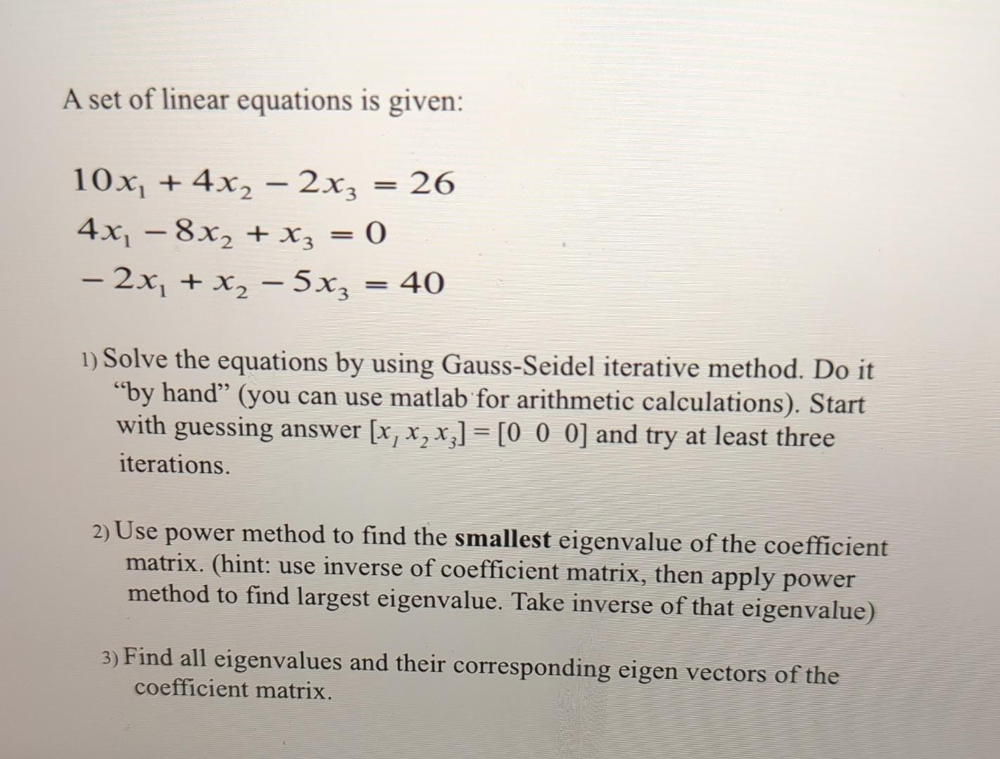 A set of linear equations is given: | Chegg.com