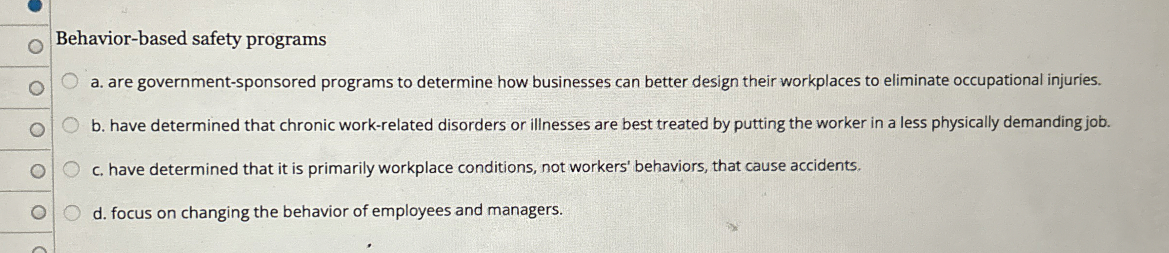 Solved Behavior-based safety programsa. ﻿are | Chegg.com
