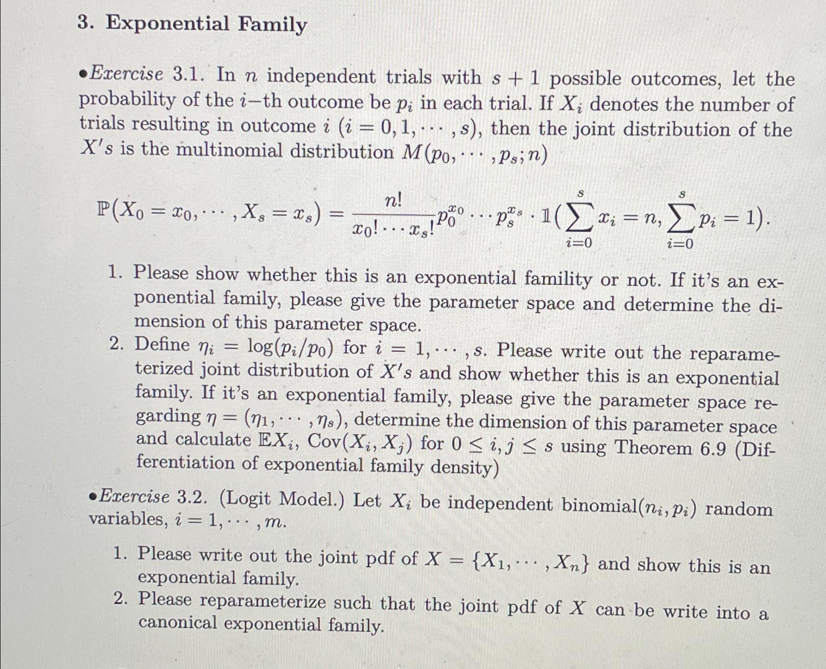 Solved Exponential Family-Exercise 3.1. ﻿In n ﻿independent | Chegg.com