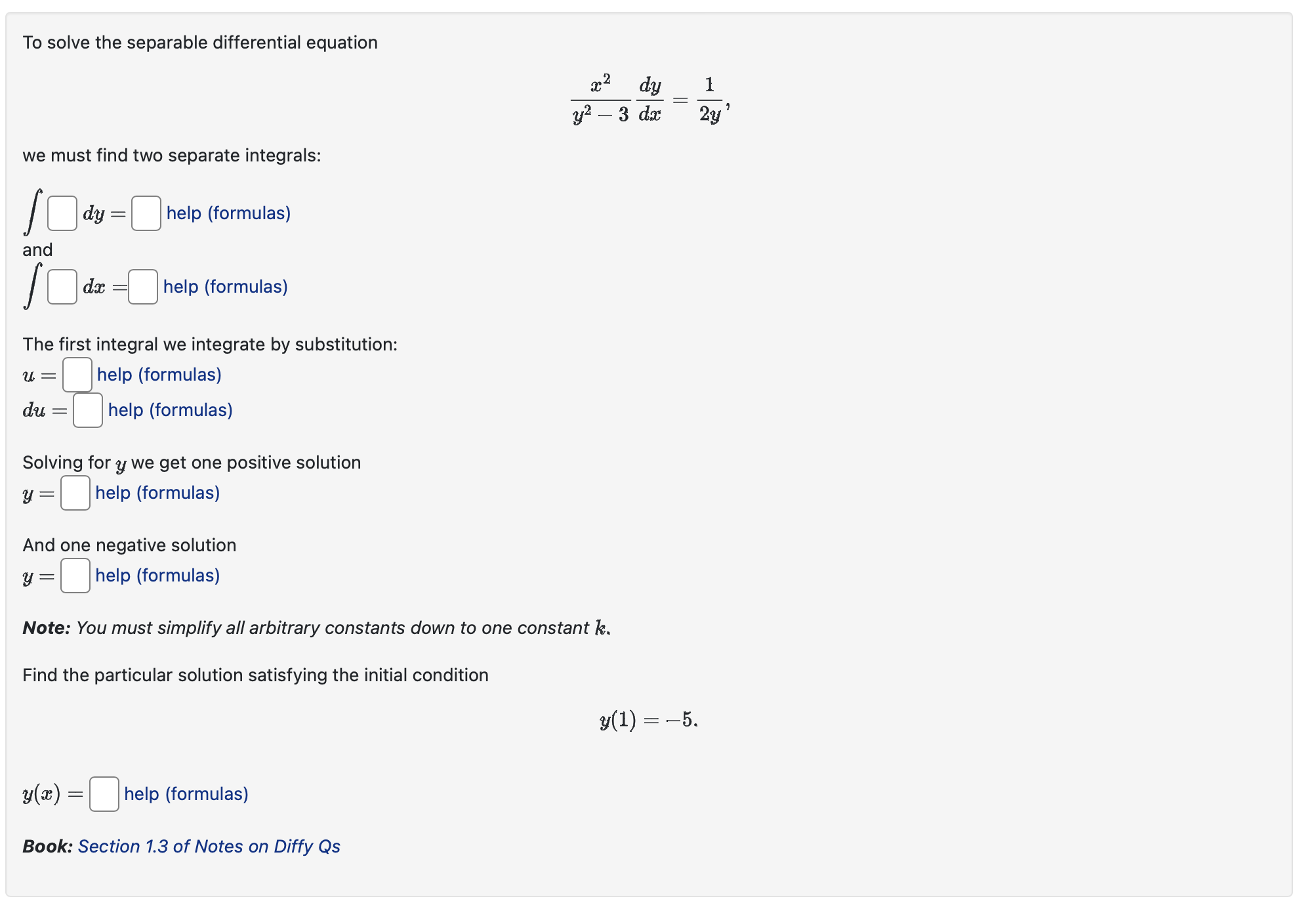 Solved To solve the separable differential | Chegg.com