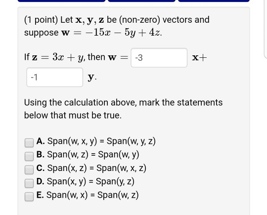Solved (1 point) Let x, y, z be (non-zero) vectors and | Chegg.com
