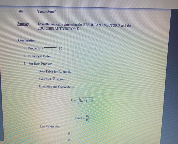 Solved Title: Vector Sumi Purpose: To mathematically | Chegg.com