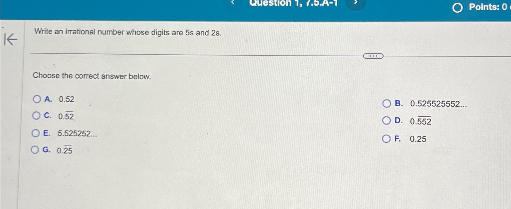 Solved Write an irrational number whose digits are 5s ﻿and | Chegg.com