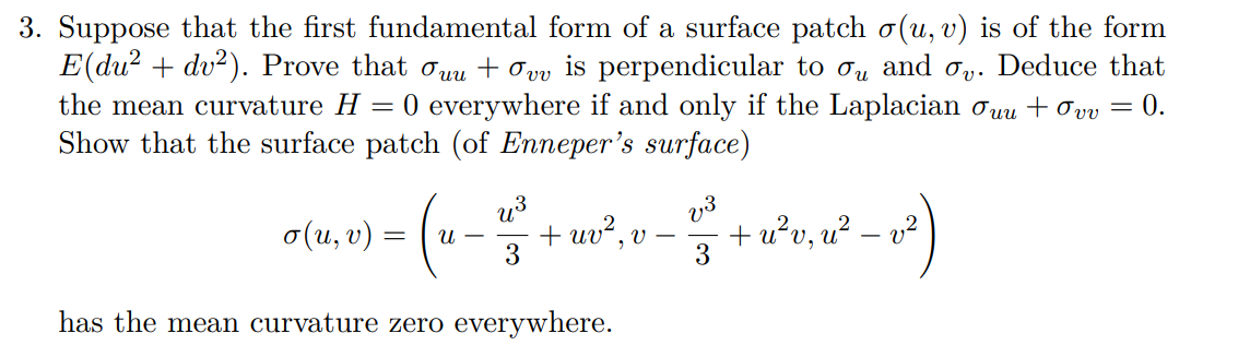 Solved Suppose that the first fundamental form of a surface | Chegg.com