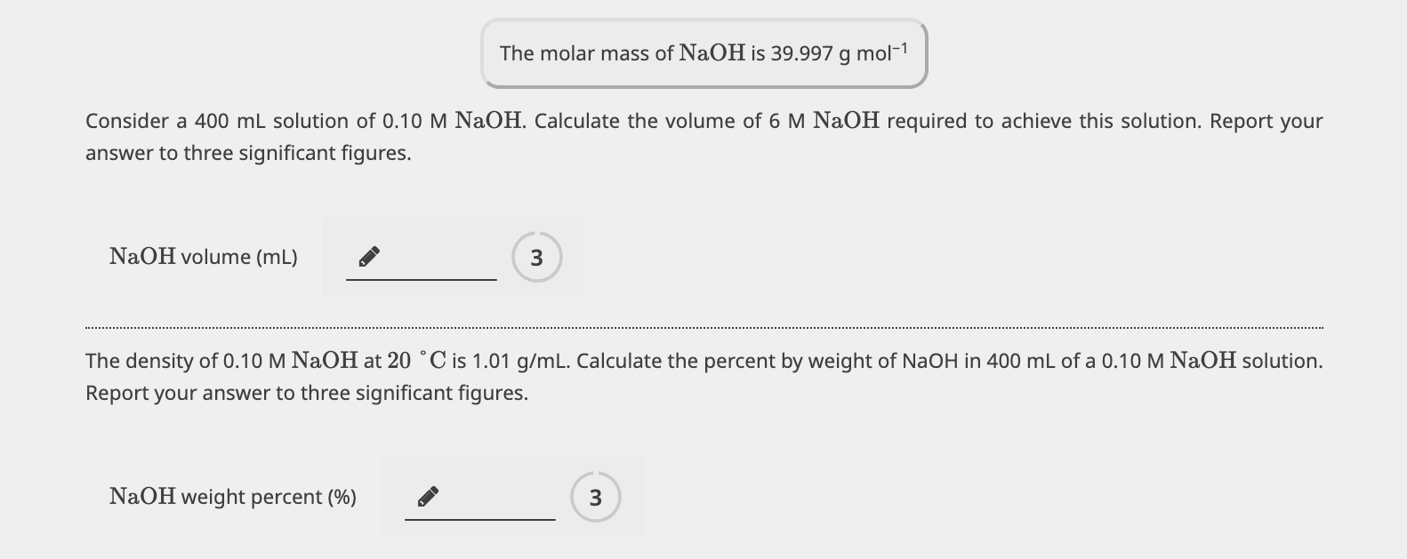 The molar mass of NaOH is 39.997gmol-1Consider a | Chegg.com