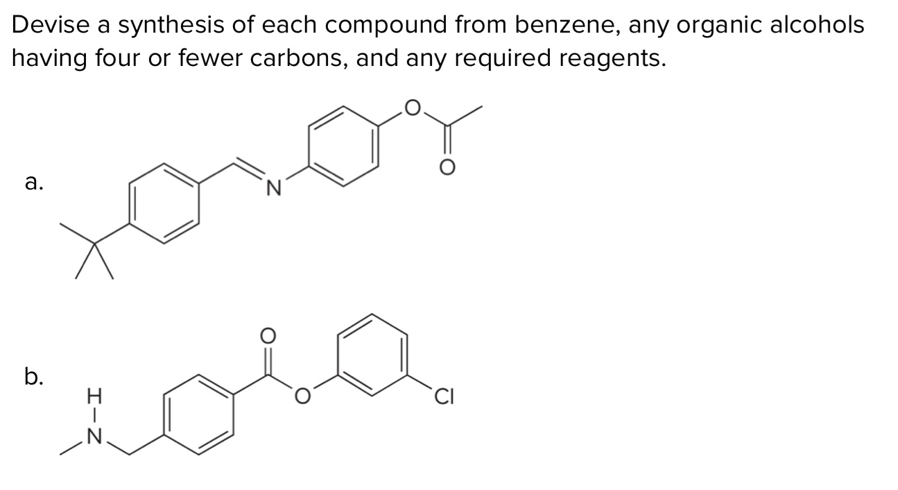 Devise a synthesis of each compound from benzene, any | Chegg.com