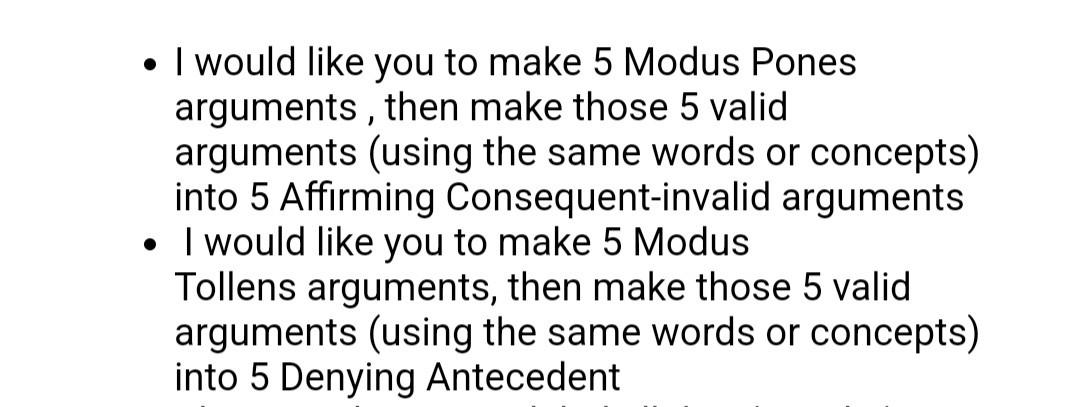 Solved • I would like you to make 5 Modus Pones arguments, | Chegg.com