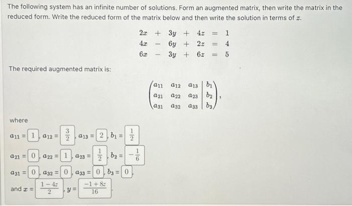 Solved The following system has an infinite number of | Chegg.com