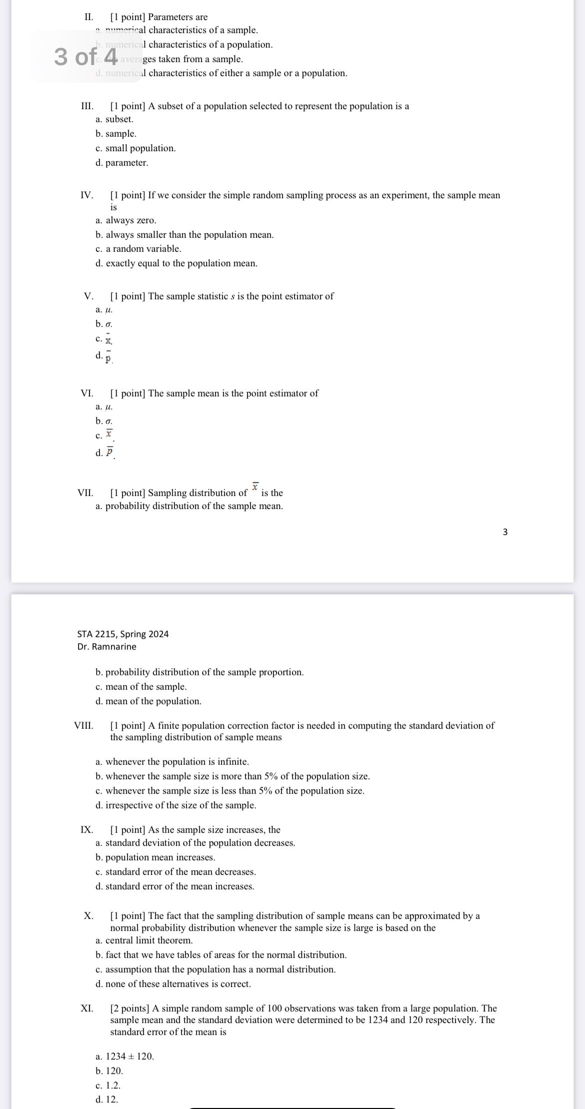 Solved II. [1 ﻿point] ﻿Parameters are n numerical | Chegg.com