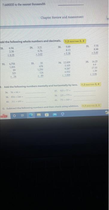 Solved dd the following whole numbers and decimals. 1,2 | Chegg.com
