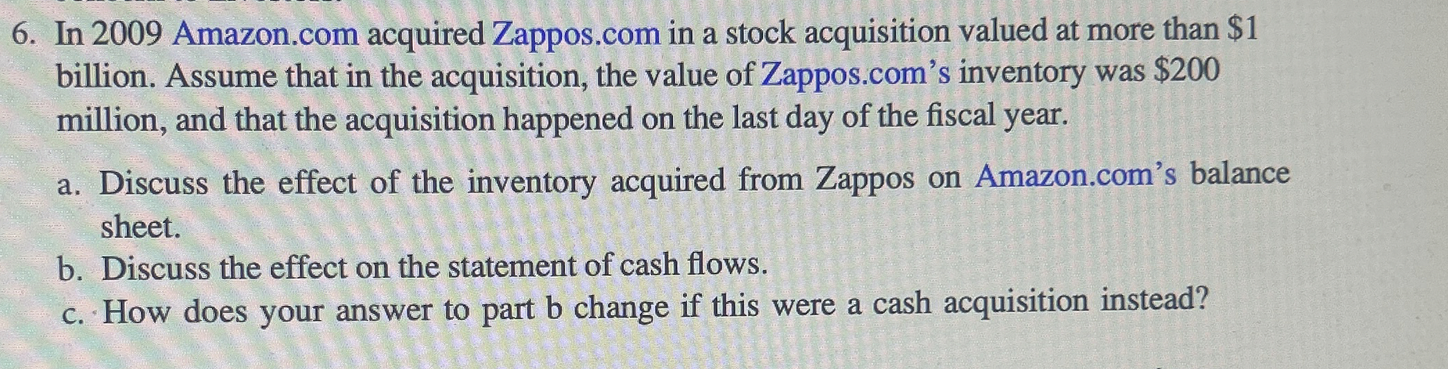Solved In 2009 ﻿Amazon.com acquired Zappos.com in a stock | Chegg.com