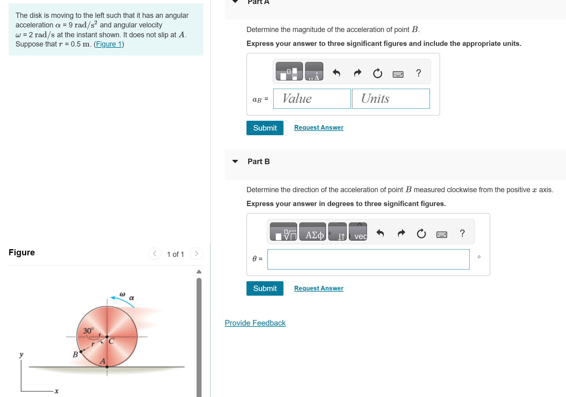Solved The disk is moving to the left such that it has an | Chegg.com