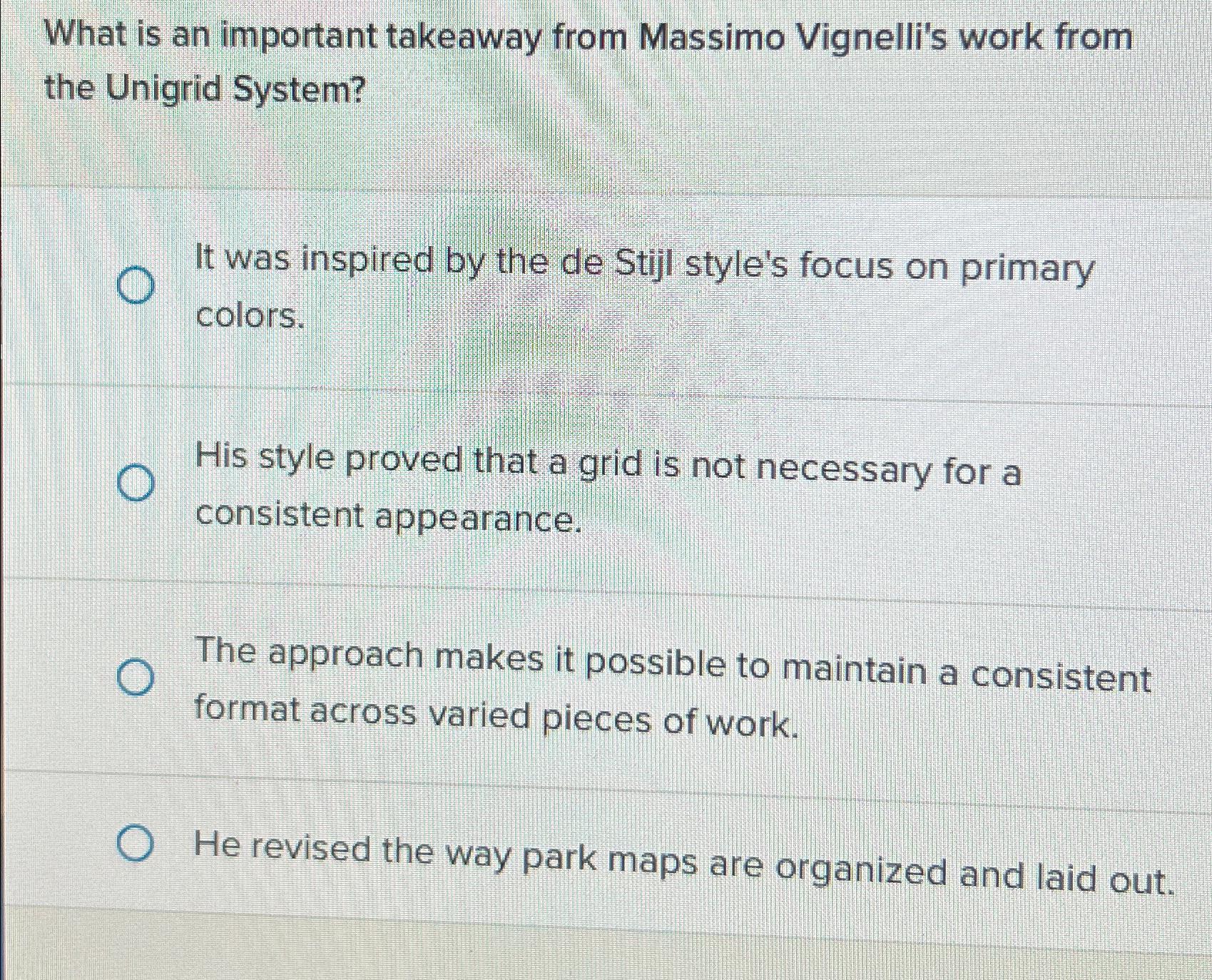 Solved What is an important takeaway from Massimo Vignelli's | Chegg.com