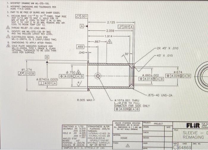 Solved 1.001 2.125 1. INTERPRET DRAWING WW MIL-STD-100 2 | Chegg.com