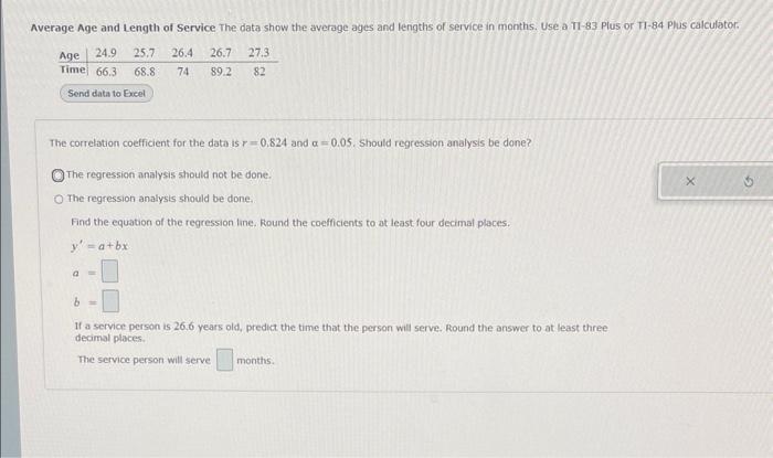 Solved correlation coefficient for the data is r=0.824 and | Chegg.com