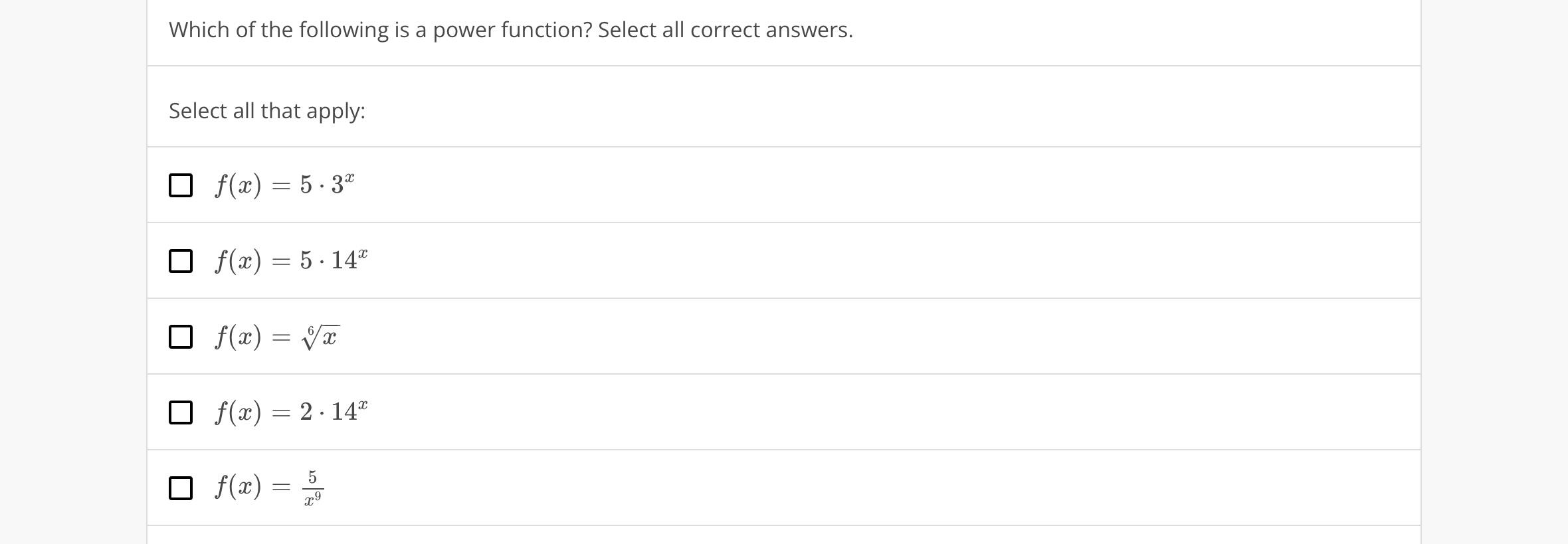 Solved Which of the following is a power function? Select | Chegg.com