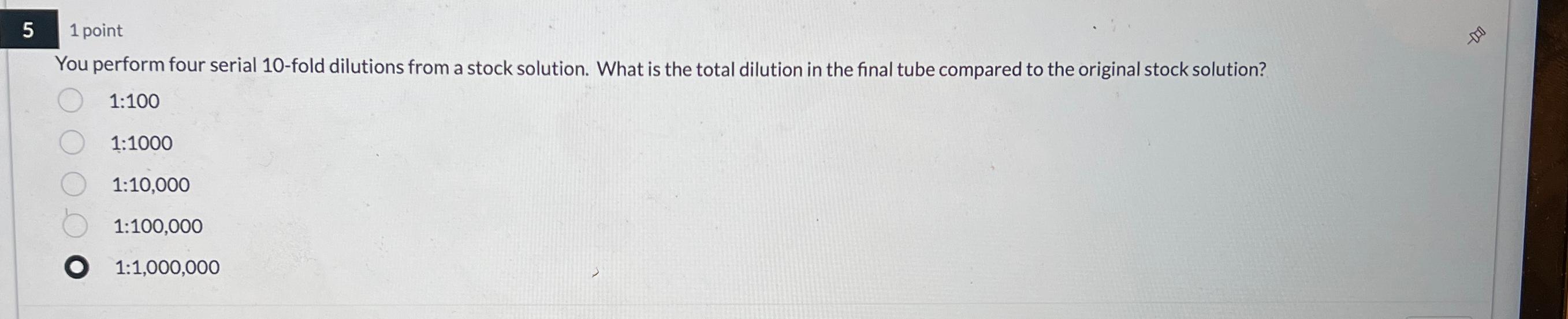 Solved 51 ﻿pointYou perform four serial 10 -fold dilutions | Chegg.com