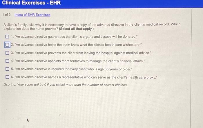 Solved Clinical Exercises - EHR 1 of 3 Index of EHR | Chegg.com