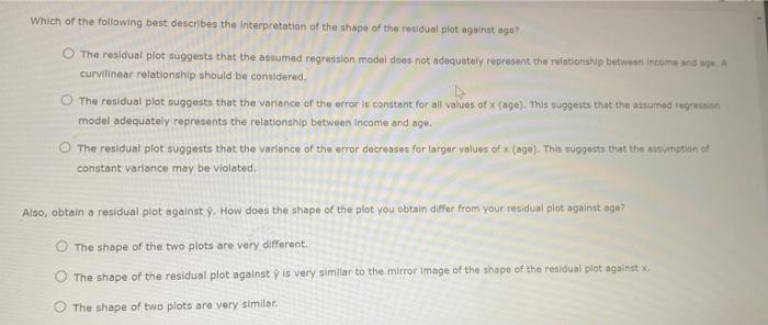 Solved 8. Using Excel - Residual plots To answer the | Chegg.com