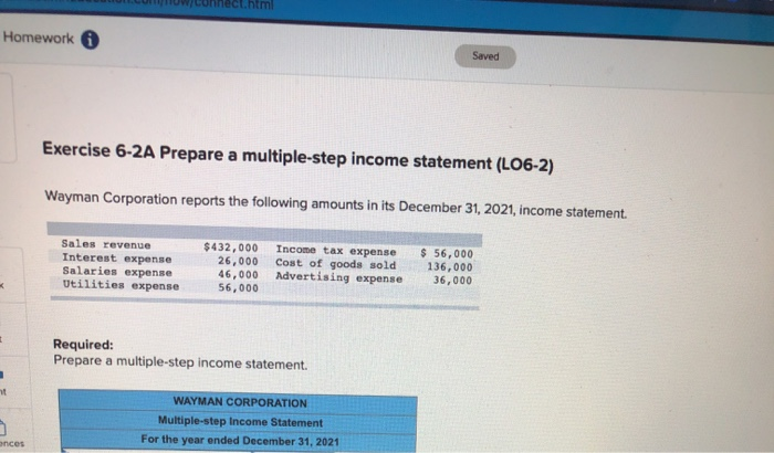 Solved Homework Saved Exercise 6-2A Prepare a multiple-step | Chegg.com