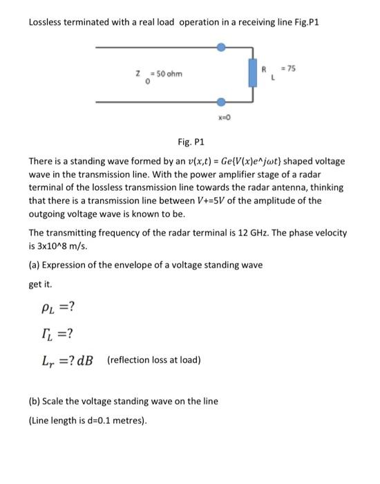 Solved Lossless terminated with a real load operation in a | Chegg.com
