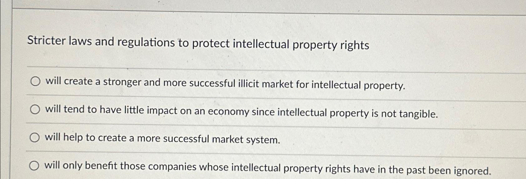 Solved Stricter laws and regulations to protect intellectual | Chegg.com