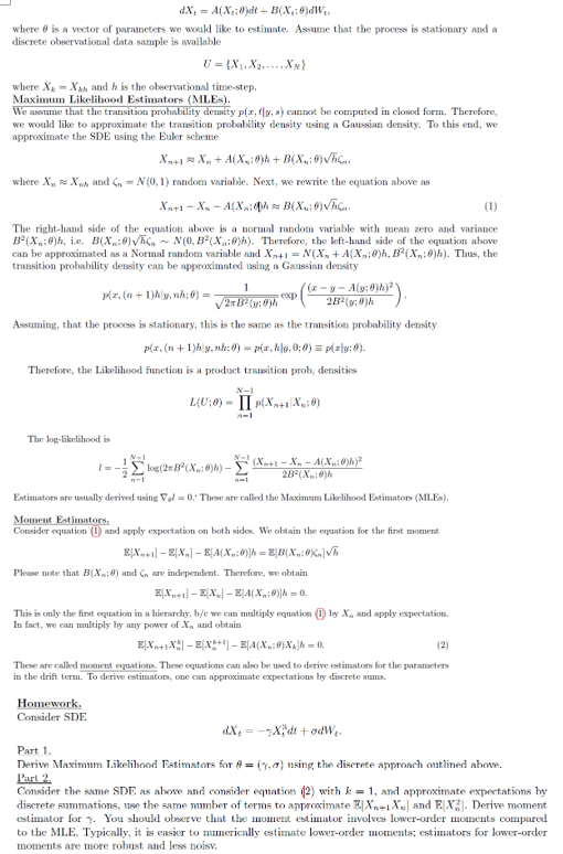 Solved dxt=A(xt;θ)dit+B(xt;θ)dWtwhere θ ﻿is a vector of | Chegg.com