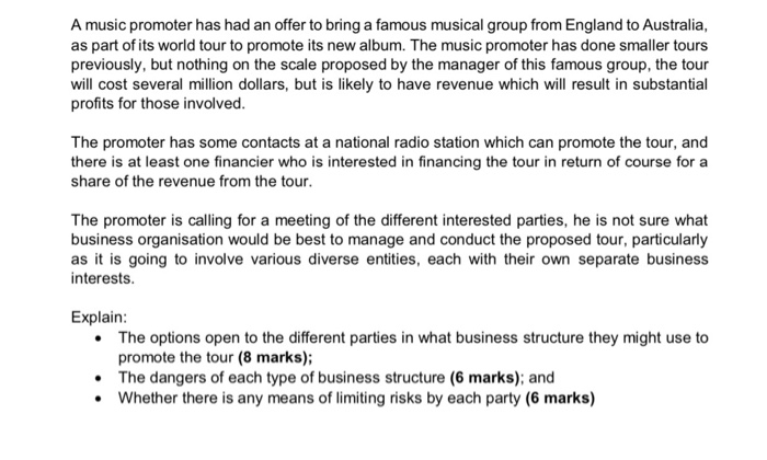 Solved A music promoter has had an offer to bring a famous | Chegg.com