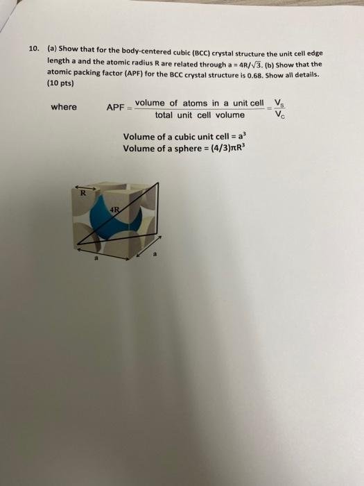 Solved 10. (a) Show that for the body-centered cubic (BCC) | Chegg.com