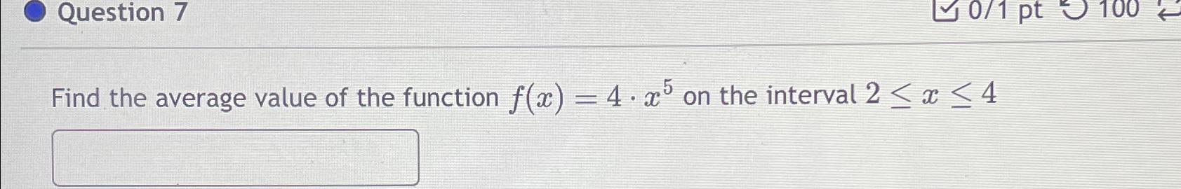 Solved Question 7Find the average value of the function | Chegg.com