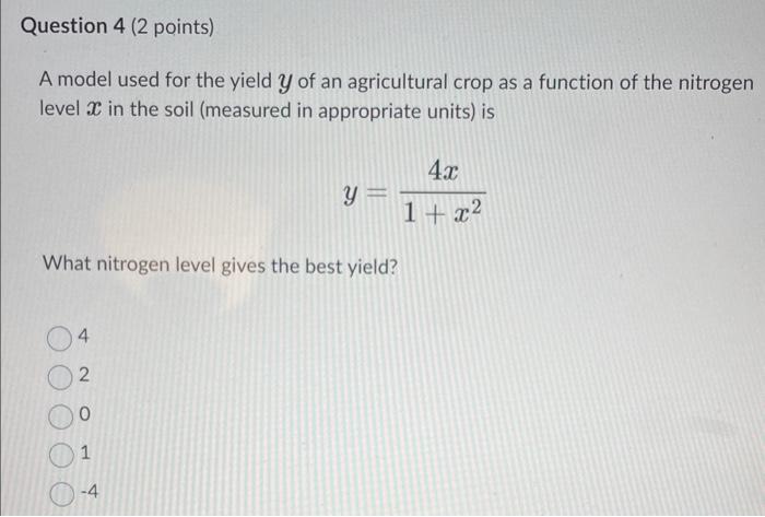 Solved A model used for the yield y of an agricultural crop | Chegg.com