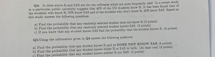 Solved Q41 In data scince Rand SAS are the two softwares | Chegg.com