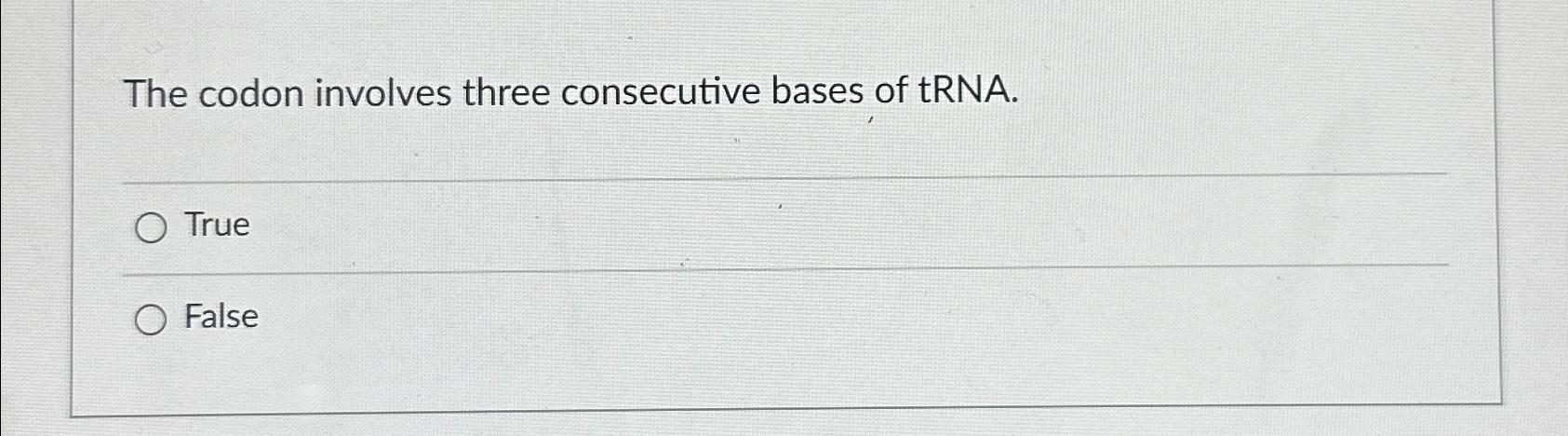Solved The codon involves three consecutive bases of | Chegg.com