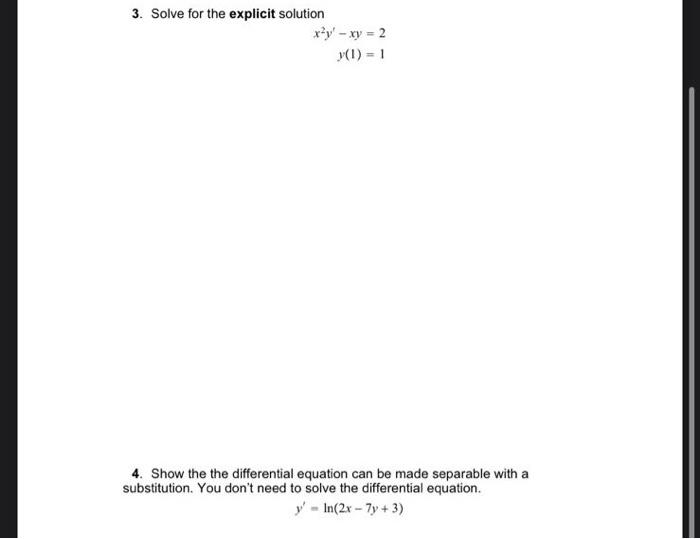 Solved 1. Solve for the explicit solution y′+2yx3+2=0y(1)=−2 | Chegg.com