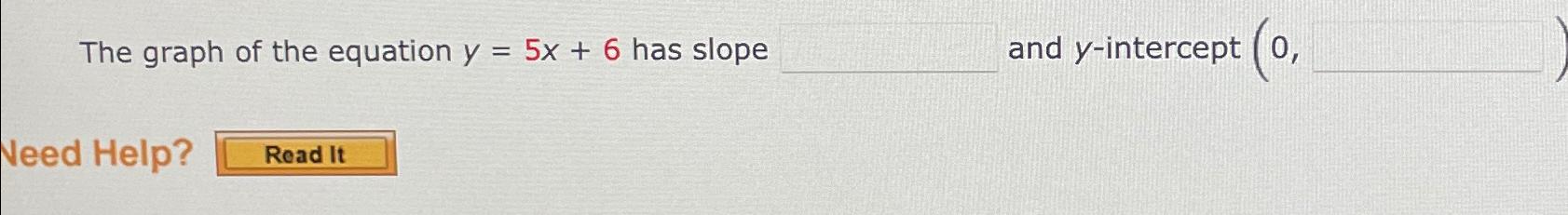 Solved The graph of the equation y=5x+6 ﻿has slope and | Chegg.com