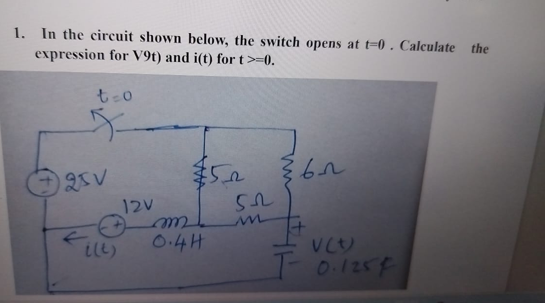Solved In the circuit shown below, the switch opens at t=0. | Chegg.com