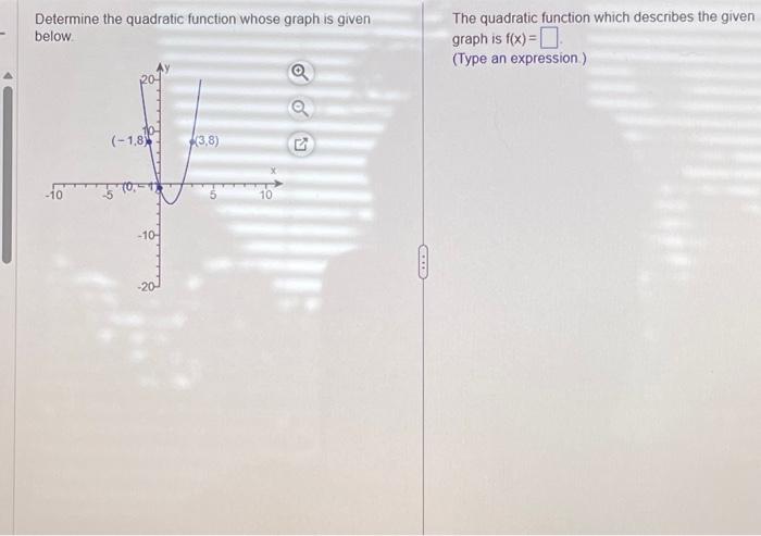 Solved Determine the quadratic function whose graph is given | Chegg.com