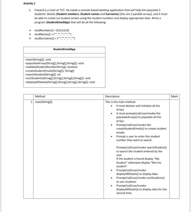 Solved Activity 1 1. Foward is a tutor at TUT. He needs a | Chegg.com