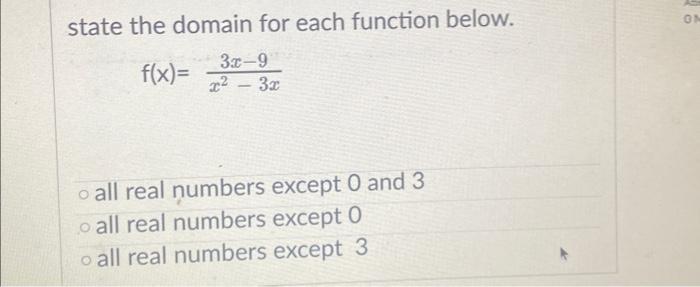 Solved state the domain for each function below. | Chegg.com