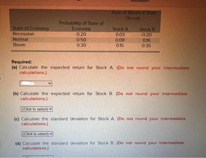 Solved Required: (a) Calculate the expected return for Stock | Chegg.com
