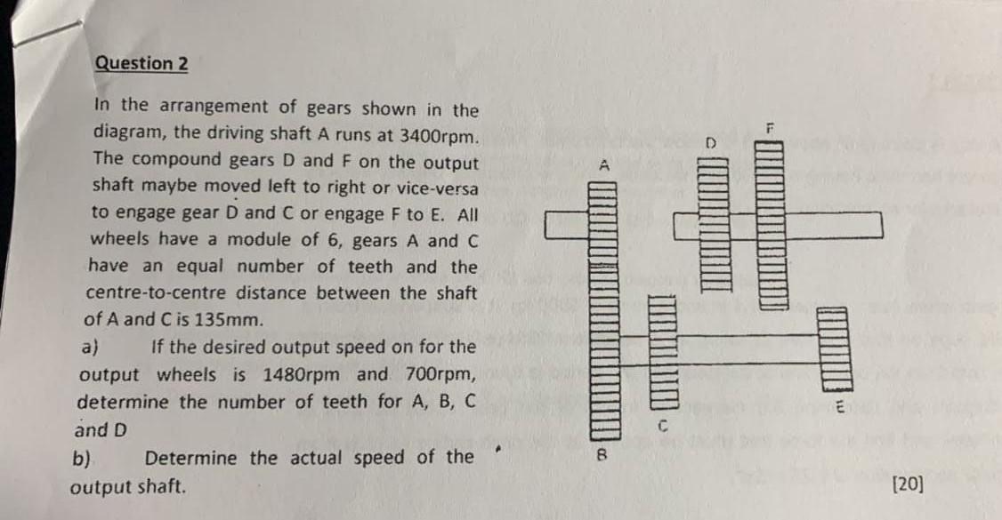 Solved Question 2 In the arrangement of gears shown in the | Chegg.com