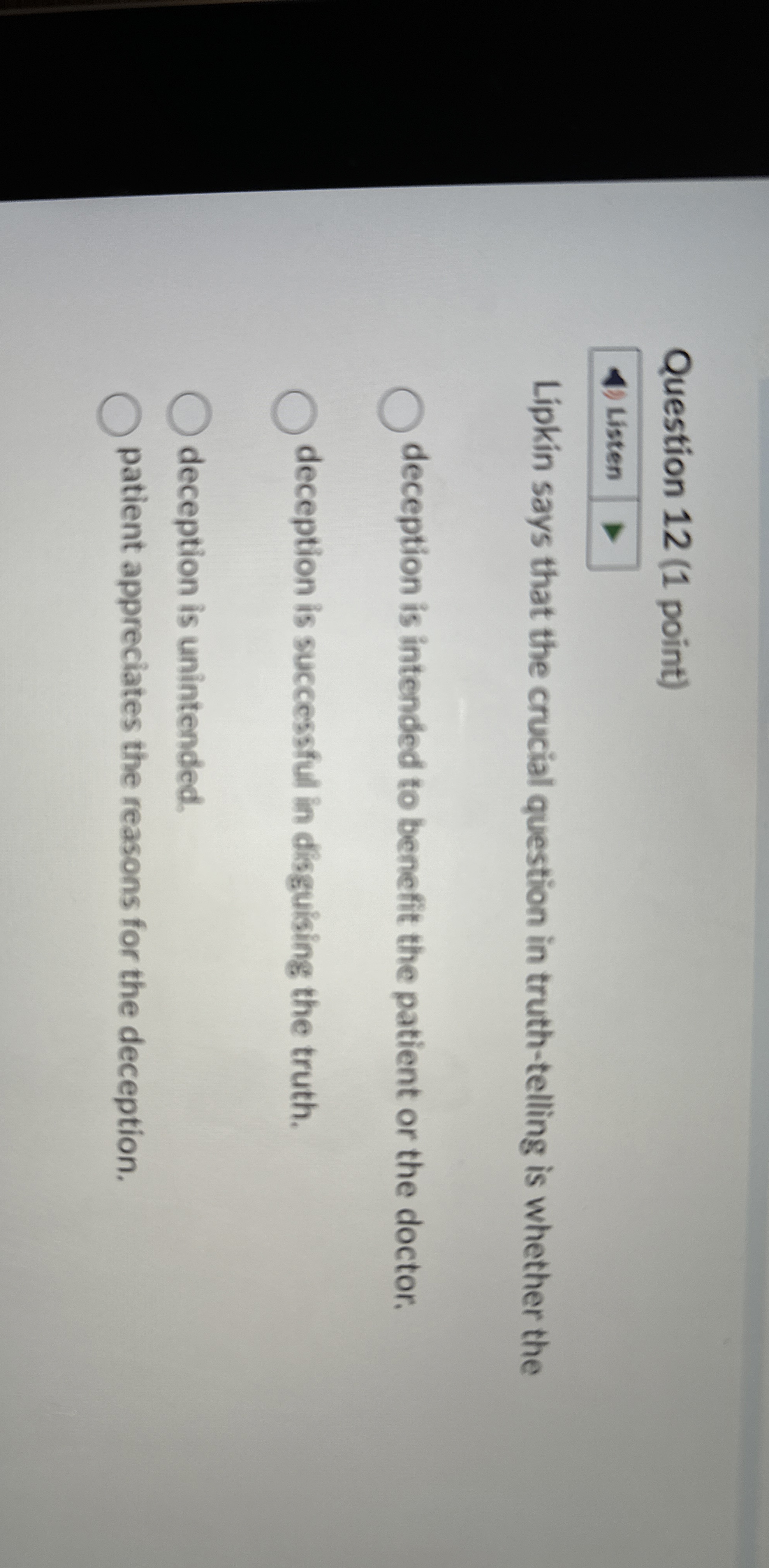 Solved Question 12 (1 ﻿point)ListenLipkin says that the | Chegg.com