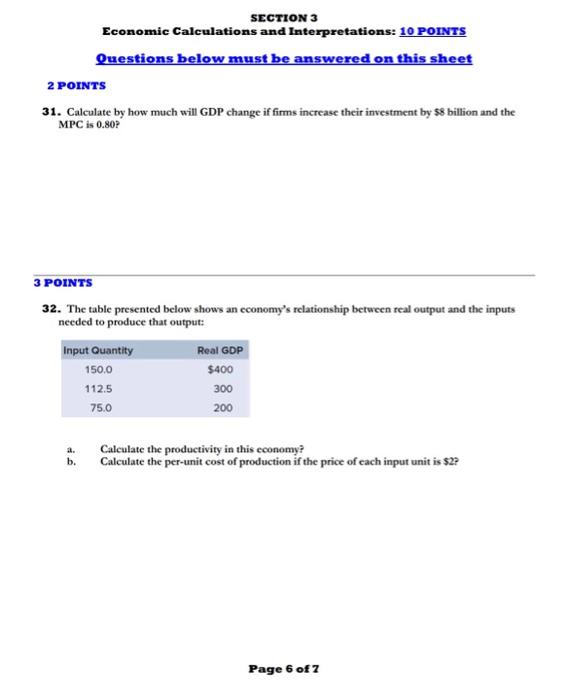 Solved 2 POINTS SECTION 3 Economic Calculations and | Chegg.com Solved 2 POINTS SECTION 3 Economic Calculations and | Chegg.com