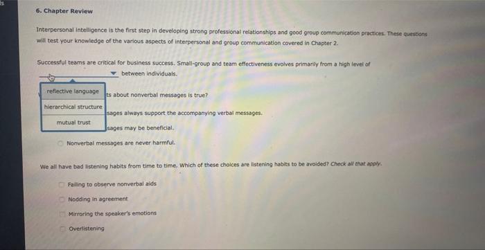 Solved Interpersonal inteiligence is the first step in | Chegg.com