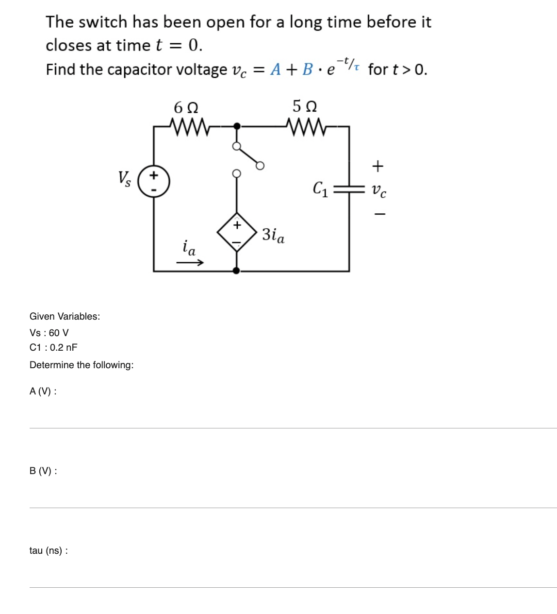 Solved The switch has been open for a long time before | Chegg.com