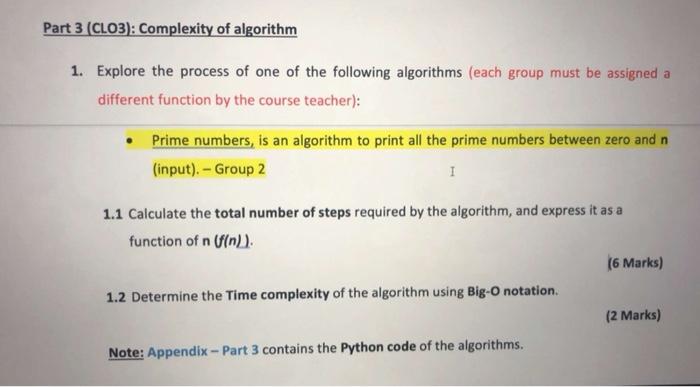 Solved Part 3 Clo3 Complexity Of Algorithm 1 Explore The